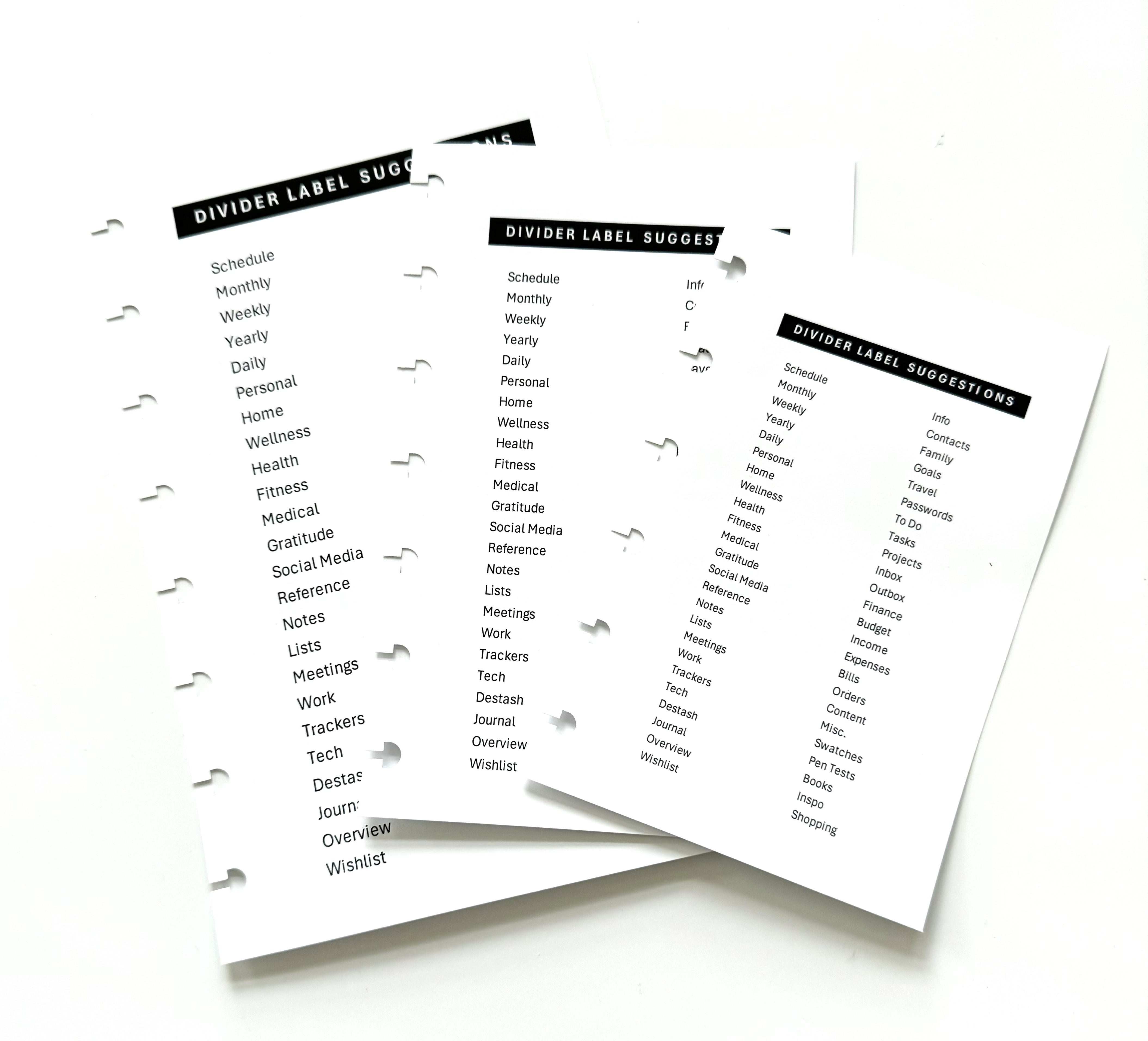 Divider Label Suggestions | PlannerShop